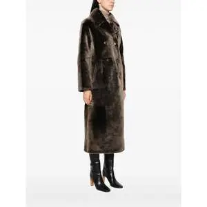 YVES SALOMON Shearling Double-breasted Coat - Brown