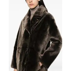 YVES SALOMON Shearling Double-breasted Coat - Brown