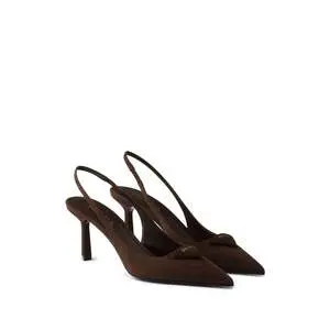 Prada Suede Pointy Toe Slingback Pumps - Brown