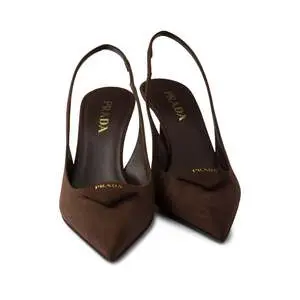 Prada Suede Pointy Toe Slingback Pumps - Brown