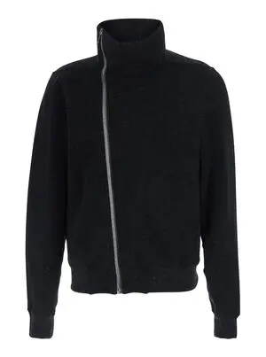 Rick Owens Bauhaus Jogger' Sweatshirt With High Collar And Asymmetrical Zip Closure In Cotton For - Black