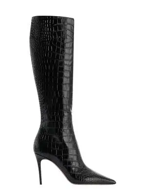 Paris Texas Crocodile-effect Knee-high Stiletto Boots - Black