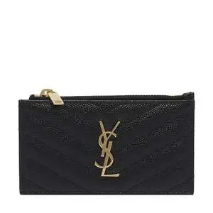 Saint Laurent Cassandre Matelasse' Fragments Zip Cardholder - Black