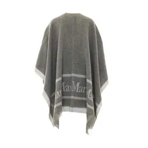 Max Mara Hilde Jacquard Wool Poncho With Fringes