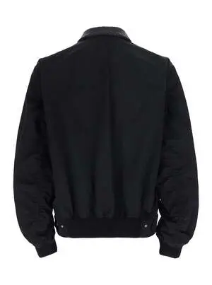 Bottega Veneta Black Tech Fabric Jacket With Intrecciato Leather Collar