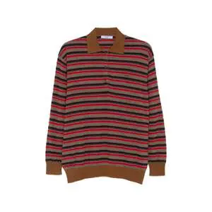 Prada Striped Cashmere Polo Sweater - Red