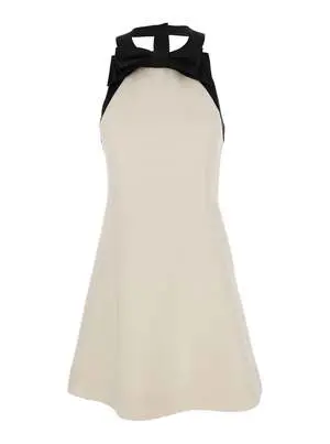 Valentino Garavani White Mini Sleeveless Dress With Halterneck In Wool And Silk Blend For - Multicolor