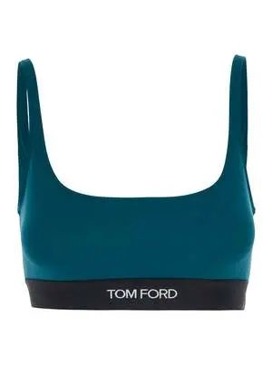 TOM FORD Top With Square Neckline And Logo Lettering On The Front In Tech Fabric For - Green