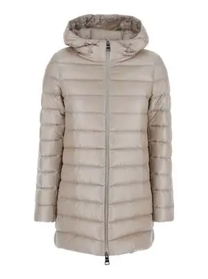 Herno Down Jacket With Hood And Drawstring In Tech Fabric Beige - Cream