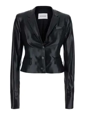 ANDAMANE The Attico Zefira Eco-Leather Cropped Blazer