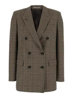 Tagliatore Jasmine Double Breasted Check Jacket With Notched Collar And Long Sleeves - Brown