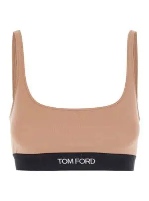 TOM FORD Beige Top With Square Neckline And Logo Lettering On The Front In Tech Fabric For - Cream