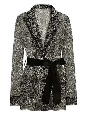 Dolce & Gabbana Floral Lace Long Sleeve Shirt With Tie Waist - Silver
