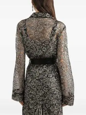 Dolce & Gabbana Floral Lace Long Sleeve Shirt With Tie Waist