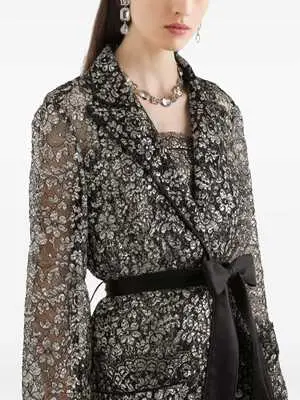 Dolce & Gabbana Floral Lace Long Sleeve Shirt With Tie Waist