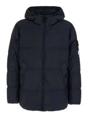 Stone Island Crinkle' Blue Down Jacket With Logo Patch On The Sleeve In Tech Fabric For - Multicolor