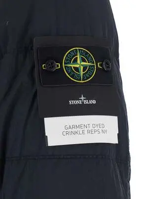 Stone Island Crinkle' Blue Down Jacket With Logo Patch On The Sleeve In Tech Fabric For
