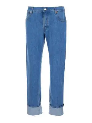 Gucci Denim Jeans With Web Turn-up Hem - Multicolor