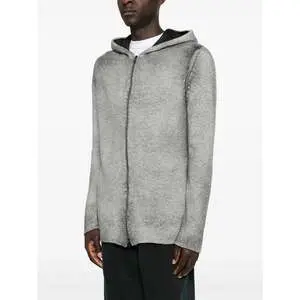 Avant Toi Grey Hooded Knit Jumper With Zip Fastening