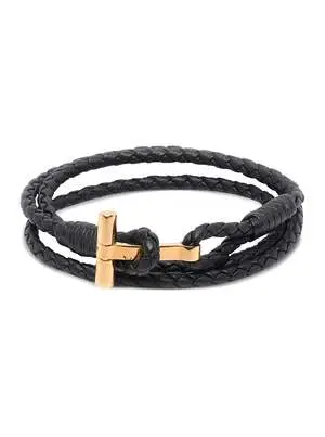 TOM FORD Gold Intreccio Leather Bracelet