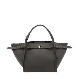 TOD'S Small Leather T Signature Shopping Bag - Gray
