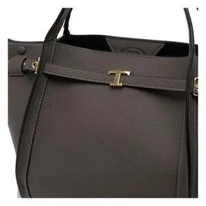 TOD'S Small Leather T Signature Shopping Bag - Gray