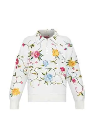Kenzo Floral Embroidered Quarter-zip Sweatshirt - White