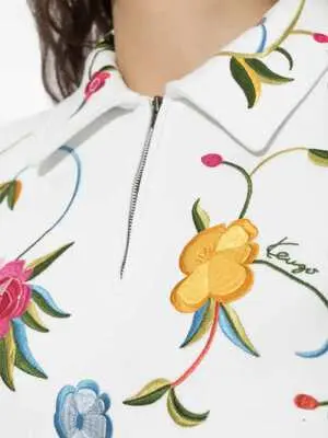Kenzo Floral Embroidered Quarter-zip Sweatshirt - White