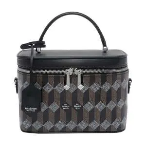 AU DEPART Calf Leather Geometric Print Handbag - Black