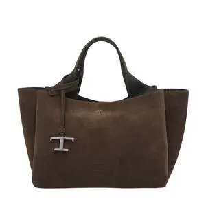 TOD'S Mini Suede Handbag With T Timeless Pendant - Brown