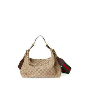 Gucci Gg Canvas Shoulder Bag With Leather Trim - Cream