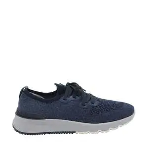 Brunello Cucinelli Knitted Runner Sneakers With Logo - Blue