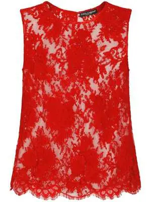 Dolce & Gabbana Chantilly Lace Sleeveless Top - Red