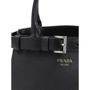 Prada Calf Leather Grained Textured Buckled Shoulder Bag