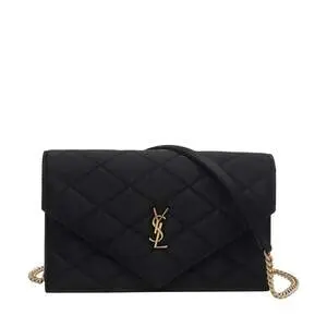Saint Laurent Satin Paris Wallet With Chain - Black