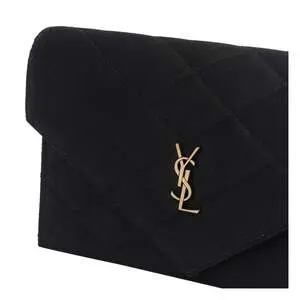 Saint Laurent Satin Paris Wallet With Chain - Black