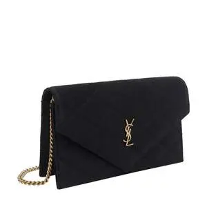 Saint Laurent Satin Paris Wallet With Chain - Black