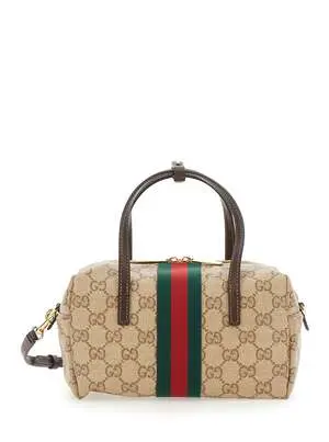 Gucci Monogrammed Canvas Mini Bag With Green And Red Stripe Detail - Multicolor