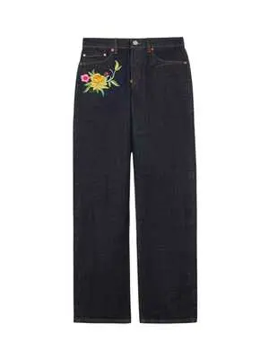 Kenzo Wildflower` Straight-leg Japanese Denim Trousers - Blue