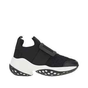 ROGER VIVIER Viv' Run Fabric And Mesh Sneakers With Embossed Buckle - Black