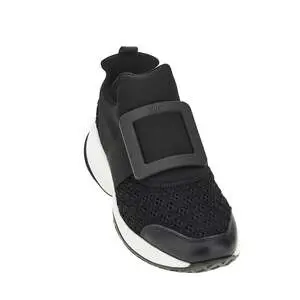 ROGER VIVIER Viv' Run Fabric And Mesh Sneakers With Embossed Buckle - Black