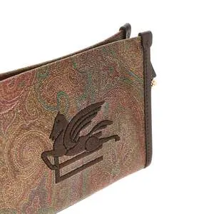 Etro Paisley Pouch With Pegaso Embroidery - Brown