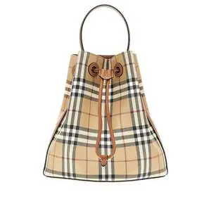 Burberry Small Bucket Bag With Check Motif - Cream