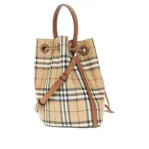 Burberry Small Bucket Bag With Check Motif - Cream
