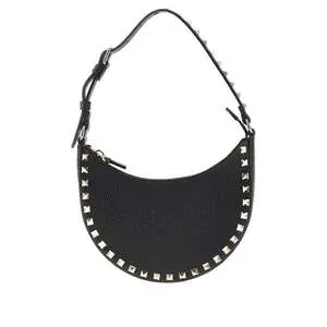 Valentino Garavani Grain Leather Mini 'rockstud' Hobo Bag - Black