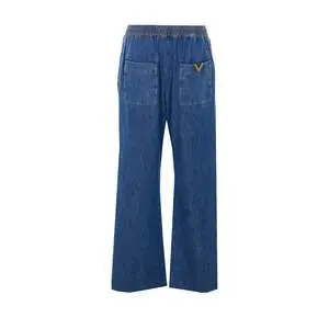 Valentino Garavani Flared Denim Trousers With V Detail - Blue