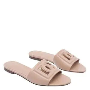 Dolce & Gabbana Dg Logo Leather Slides - Pink