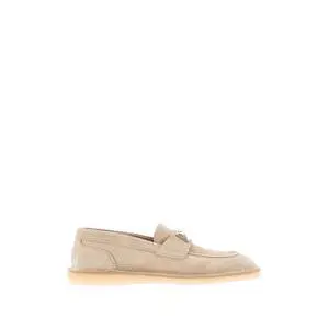 Dolce & Gabbana Suede Leather Loafers With Dg Logo - Cream