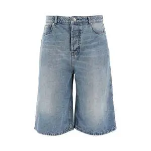 AMI Paris Wide Leg Denim Shorts - Blue