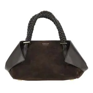 FERRAGAMO Leather Hand Bag With Logo - Brown